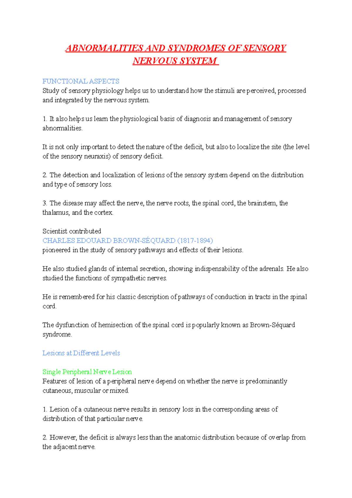 Abnormalities AND Syndromes OF Sensory Nervous System - ABNORMALITIES ...