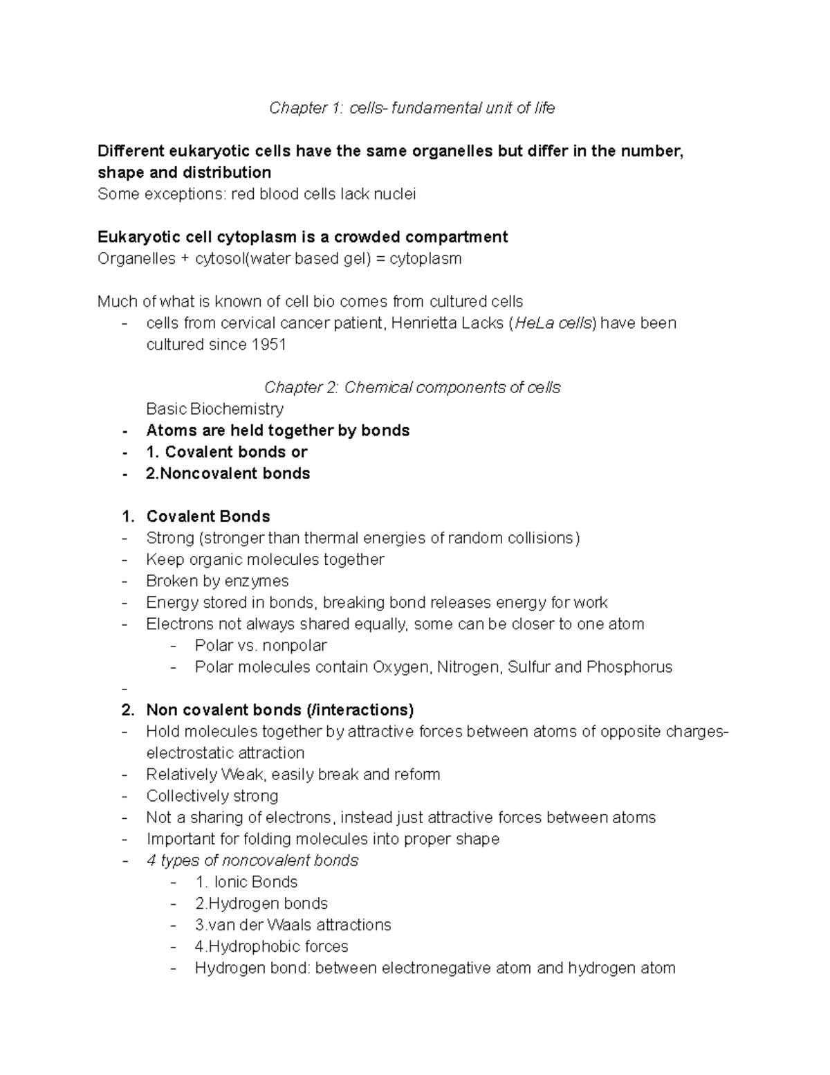 Chap 1 + 2 : cells and chemical components - Chapter 1: cells ...