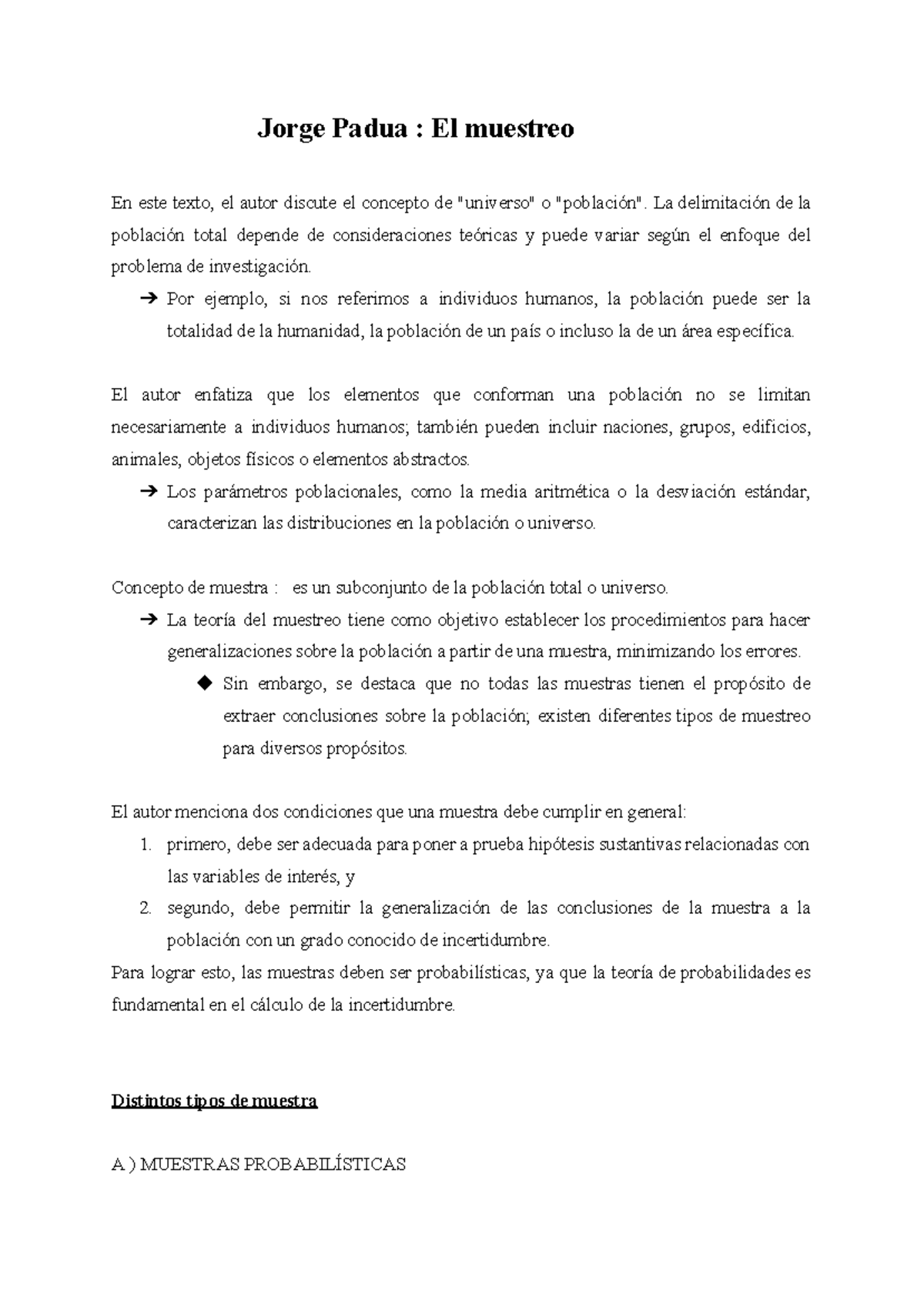 Jorge Padua El muestreo - Jorge Padua : El muestreo En este texto, el ...