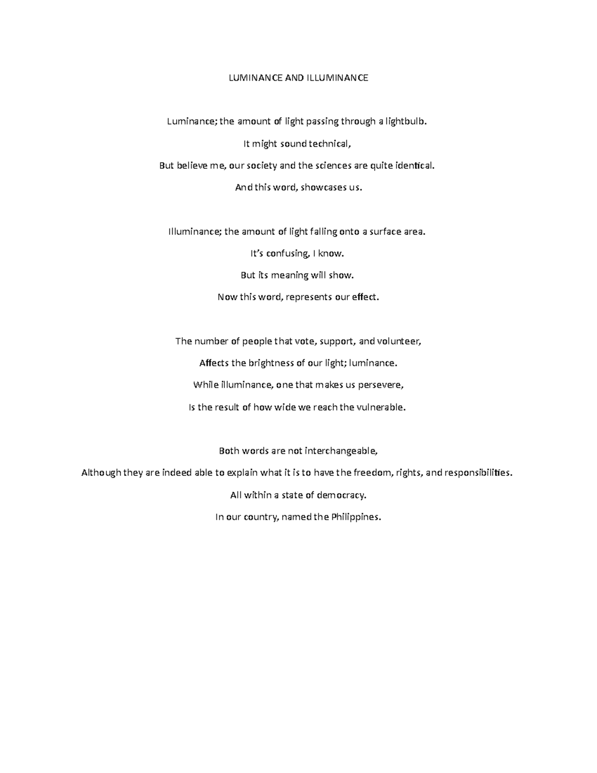 Luminance AND Illuminance - LUMINANCE AND ILLUMINANCE Luminance; the ...