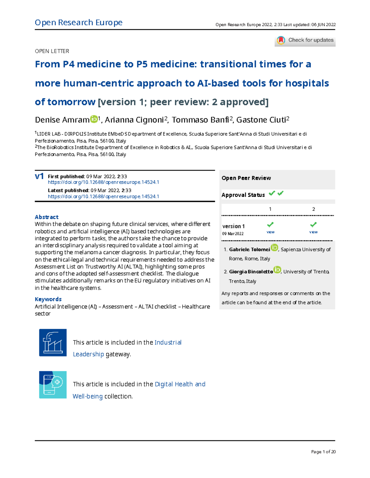 AI based tools for hospitals - OPEN LETTER From P4 medicine to P5 ...