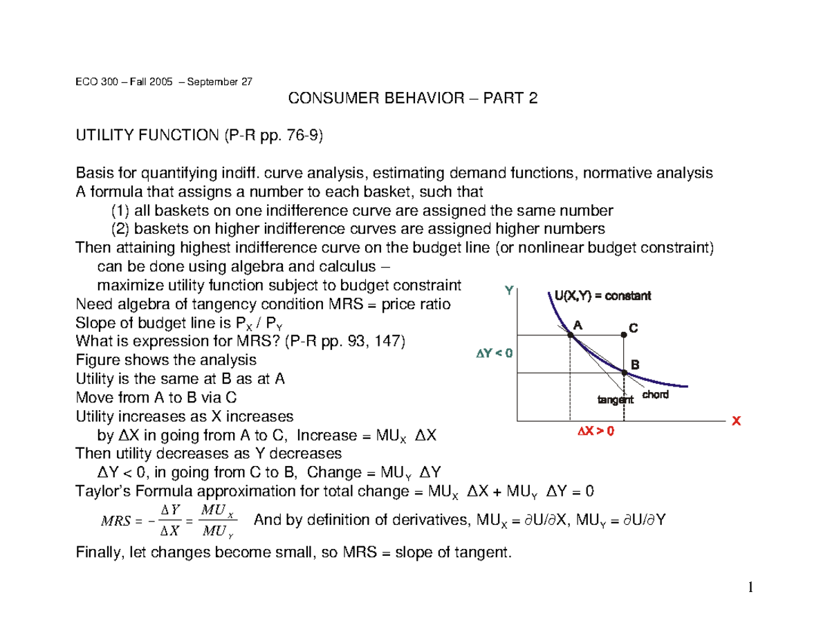 Lec04 - Solving economics - ECO 300 – Fall 2005 – September 27 CONSUMER ...
