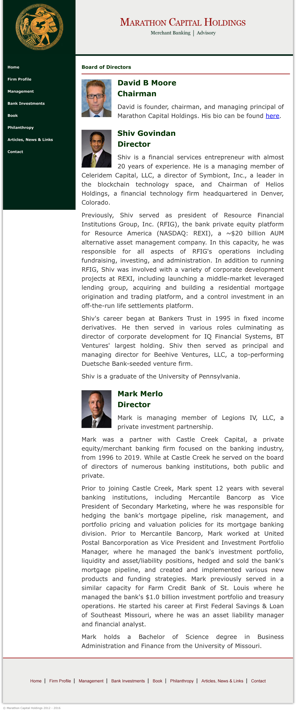 Board of Directors Marathon Capital Holdings - © Marathon Capital Holdings 2012 - 2016 Home Firm ...