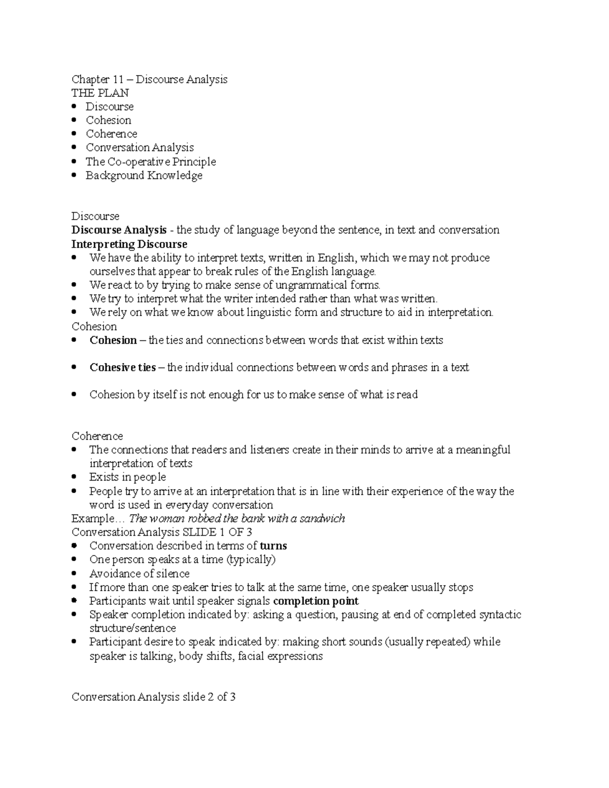 Chapter 11 – Discourse Analysis upd rev - Chapter 11 – Discourse Analysis THE PLAN Discourse ...