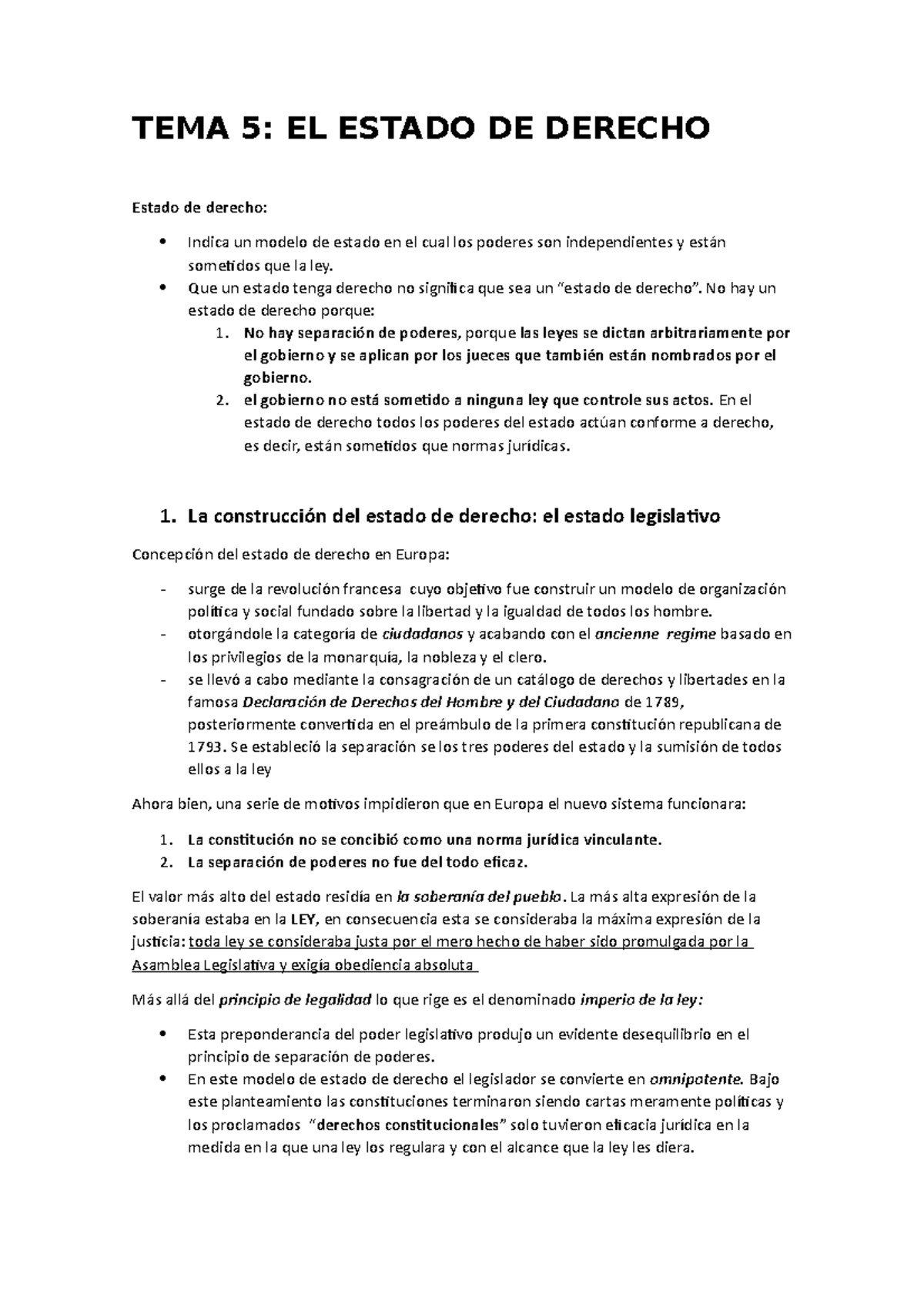 TEMA 5 - APUNTES - TEMA 5: EL ESTADO DE DERECHO Estado de derecho ...