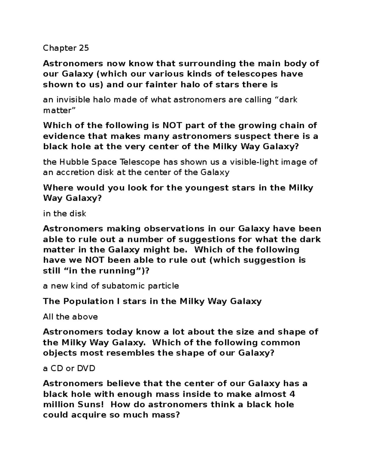 Chapter 25 reading assignment - Chapter 25 Astronomers now know that ...