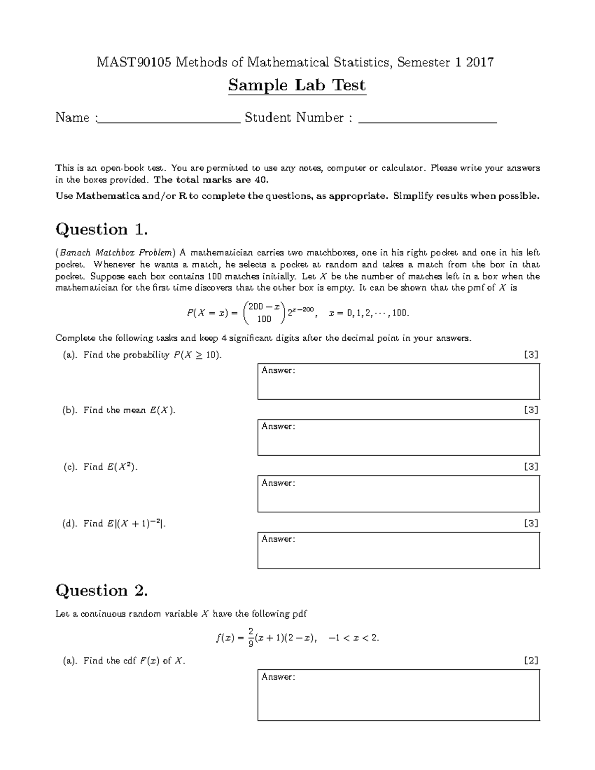 Lab test in final - MAST90105 Methods of Mathematical Statistics ...