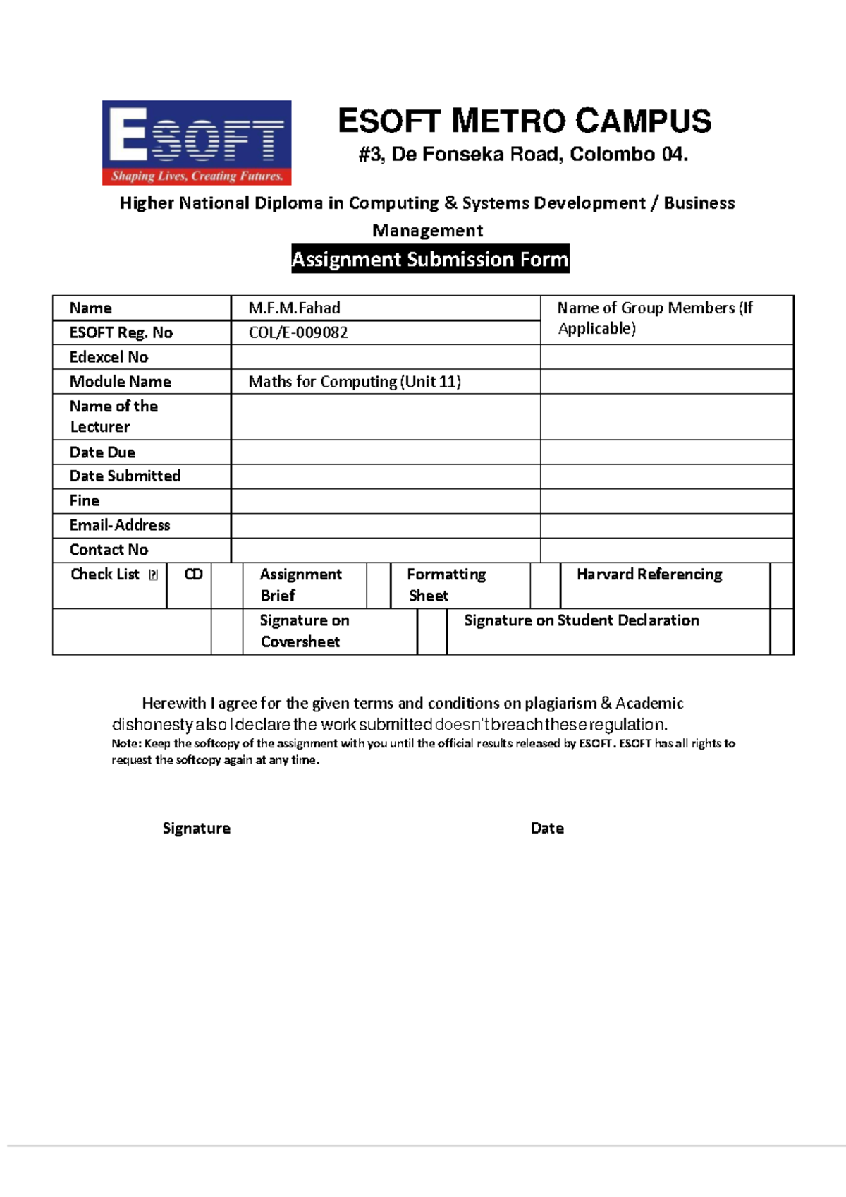 COL-E-009082 maths Hndcom 089- ESOFT METRO CAMPUS #3, De Fonseka Road ...