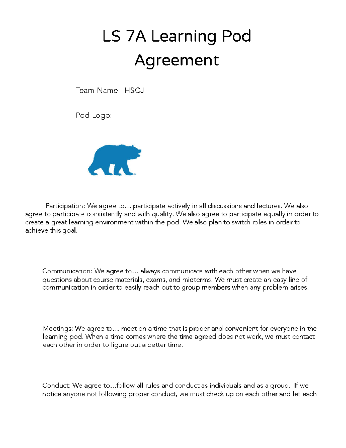 Learning Pod Agreement Template W24 - LS 7A Learning Pod Agreement Team ...