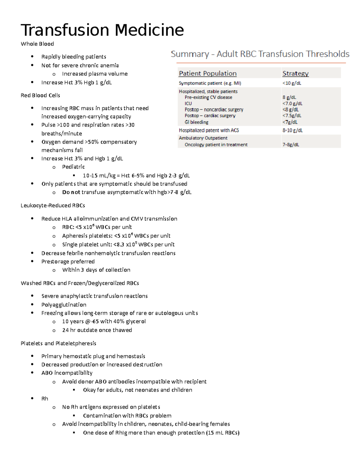 Transfusion Medicine Notes - Transfusion Medicine Whole Blood Rapidly ...