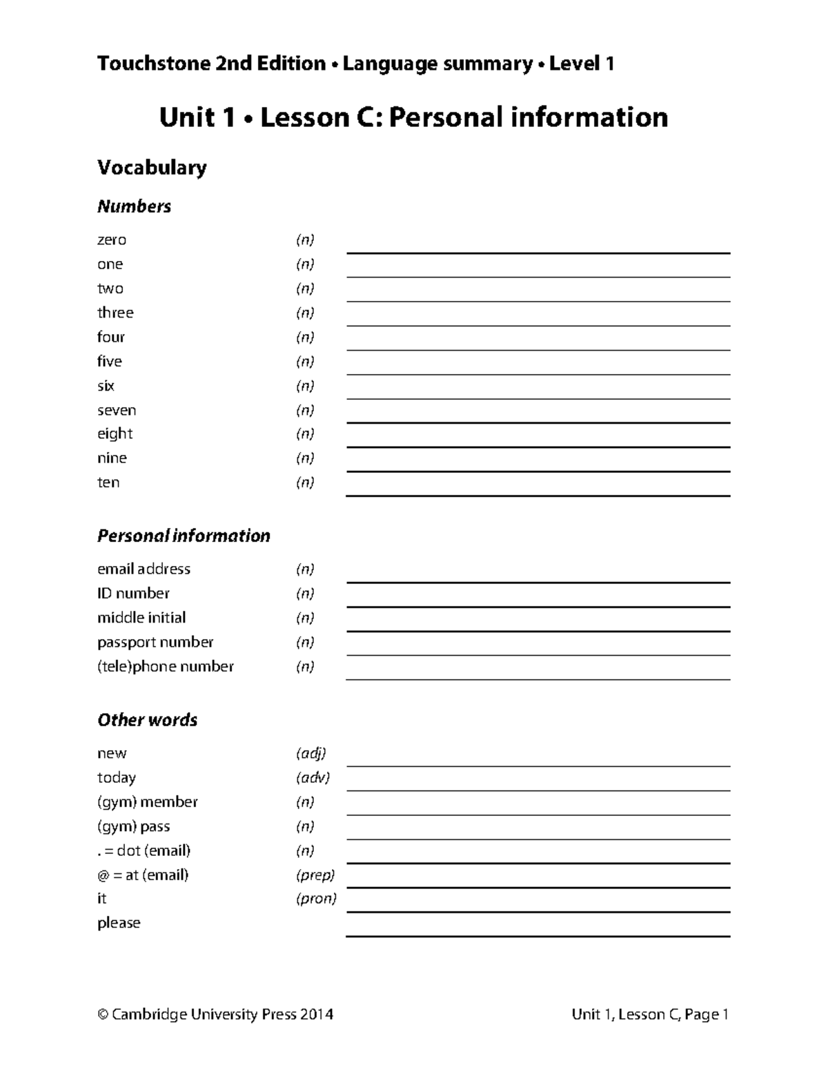 TS2e L1 U1 LC Langsum - ANA TAREA CLARA PARA DESARROLAR e l nie - Touchstone 2nd Edition ...