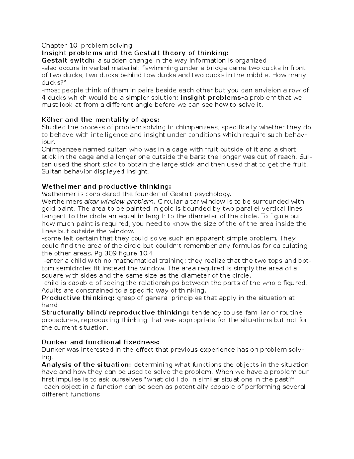 Chapter 10 problem solving - Chapter 10: problem solving Insight ...