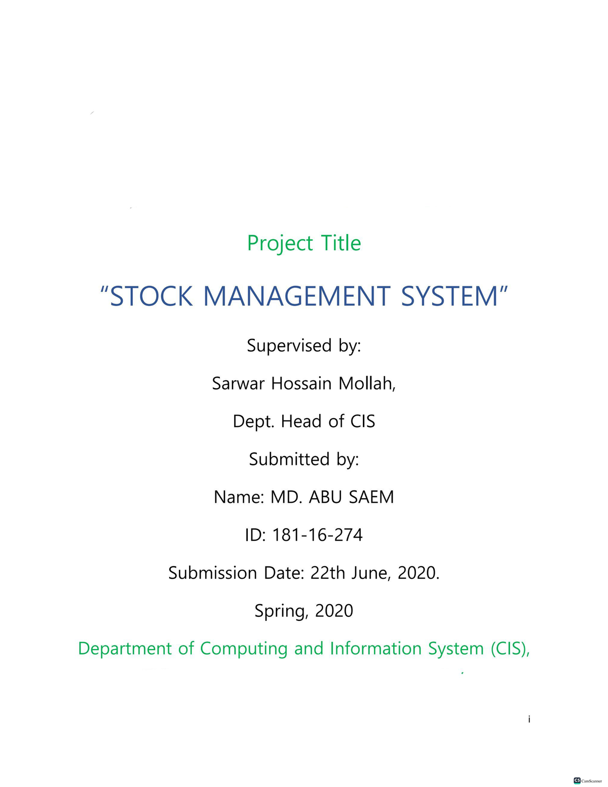 Stock management system - Computer Science - Studocu