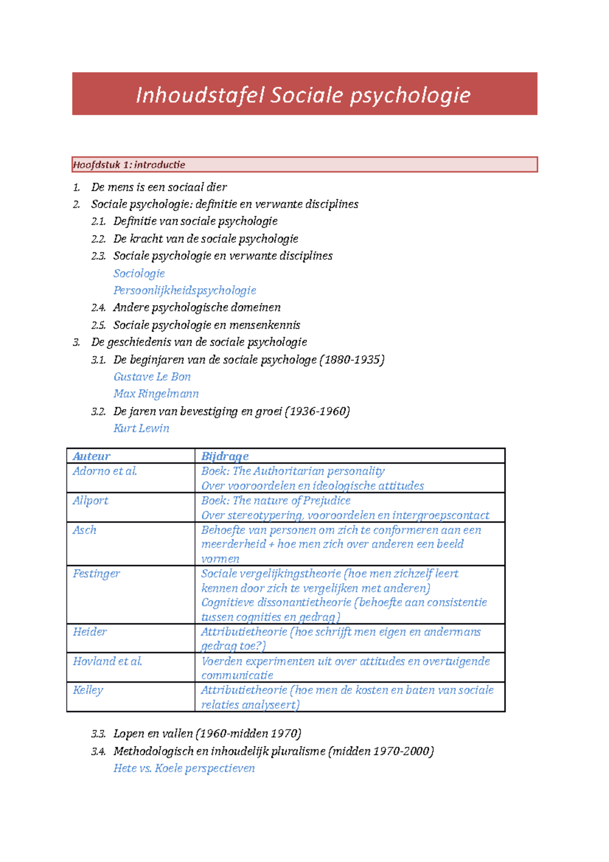 Inhoudstafel met kernwoorden - Inhoudstafel Sociale psychologie ...