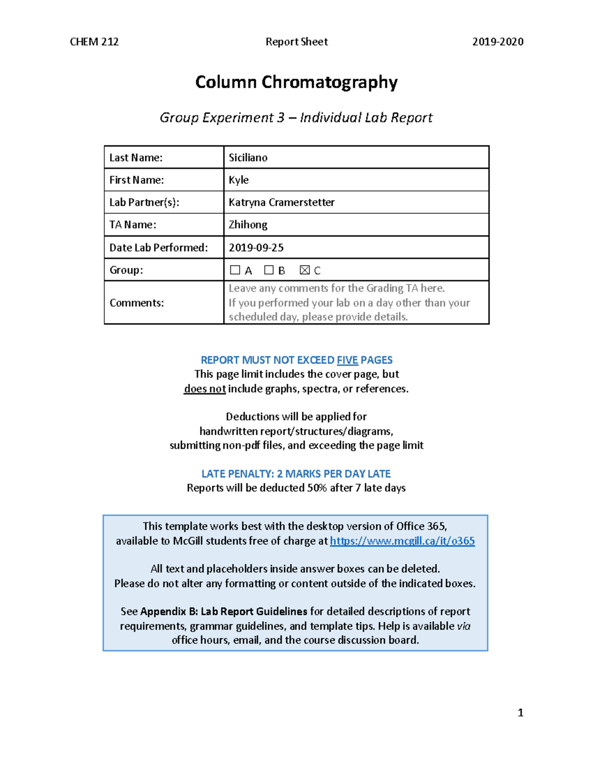 212 report sheet chromatography - Column Chromatography Group ...
