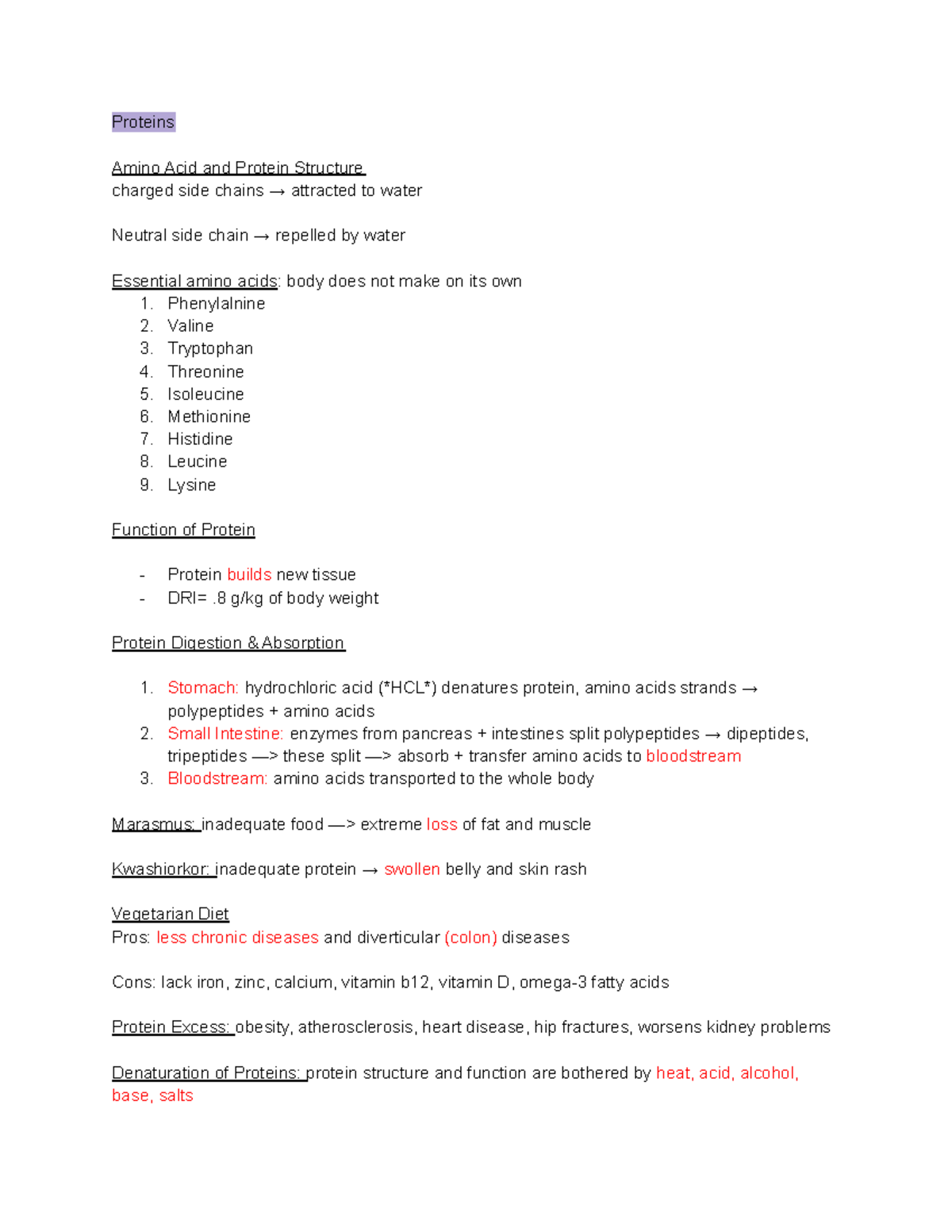 Nutrition Exam 2 Study Guide - Proteins Amino Acid and Protein ...
