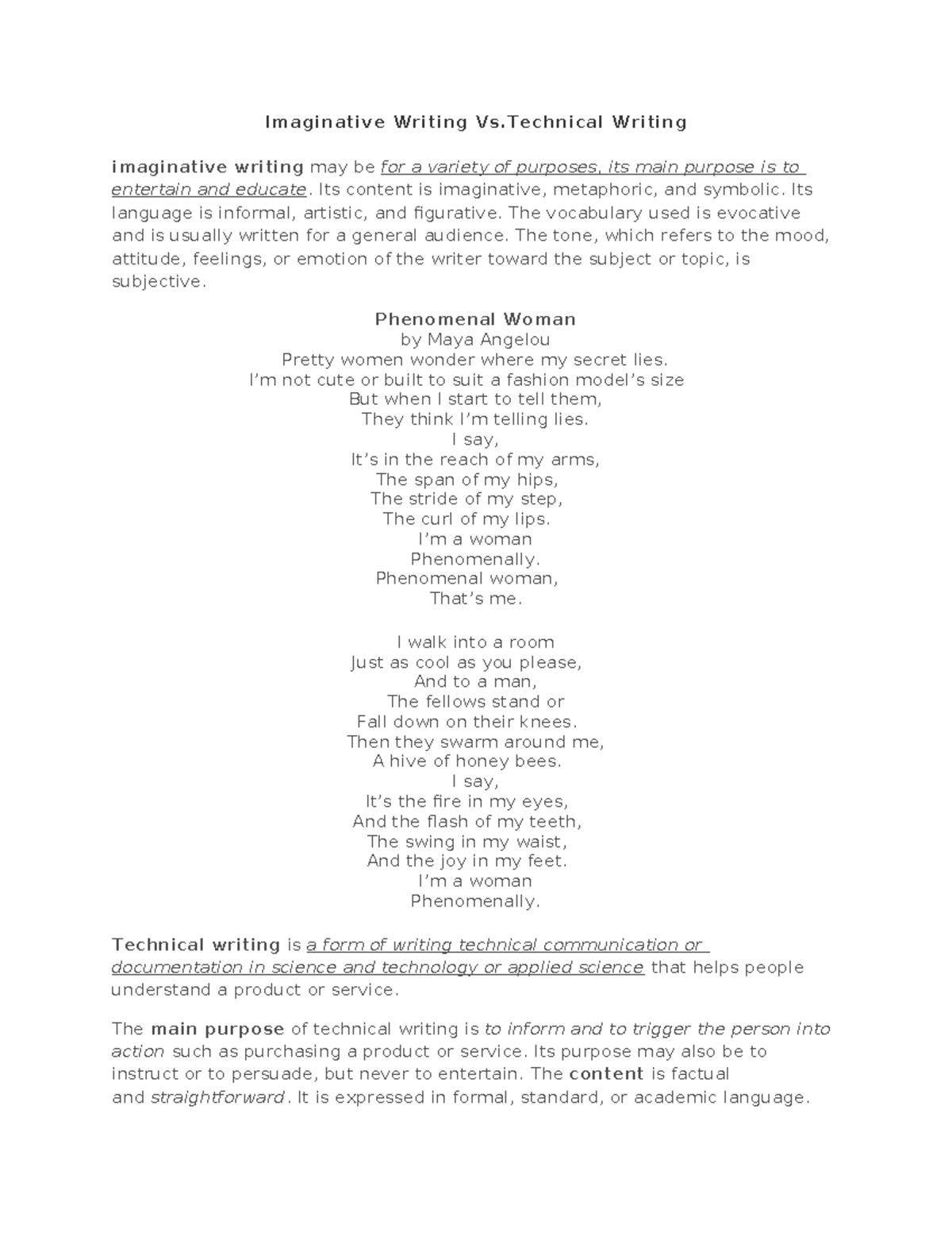 Imaginative Writing Vs technical - Imaginative Writing Vs Writing ...