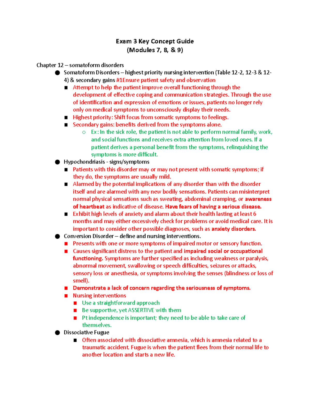 Exam 3 Key Concept Guide Student yesn - Exam 3 Key Concept Guide ...
