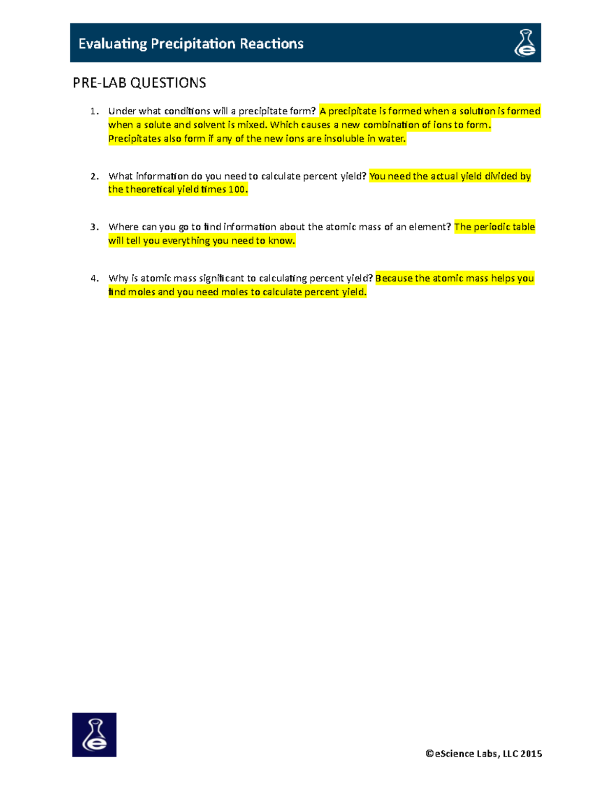 Lab 11 Precipitation Reactions- TURN IN copy REID - ©eScience Labs, LLC ...