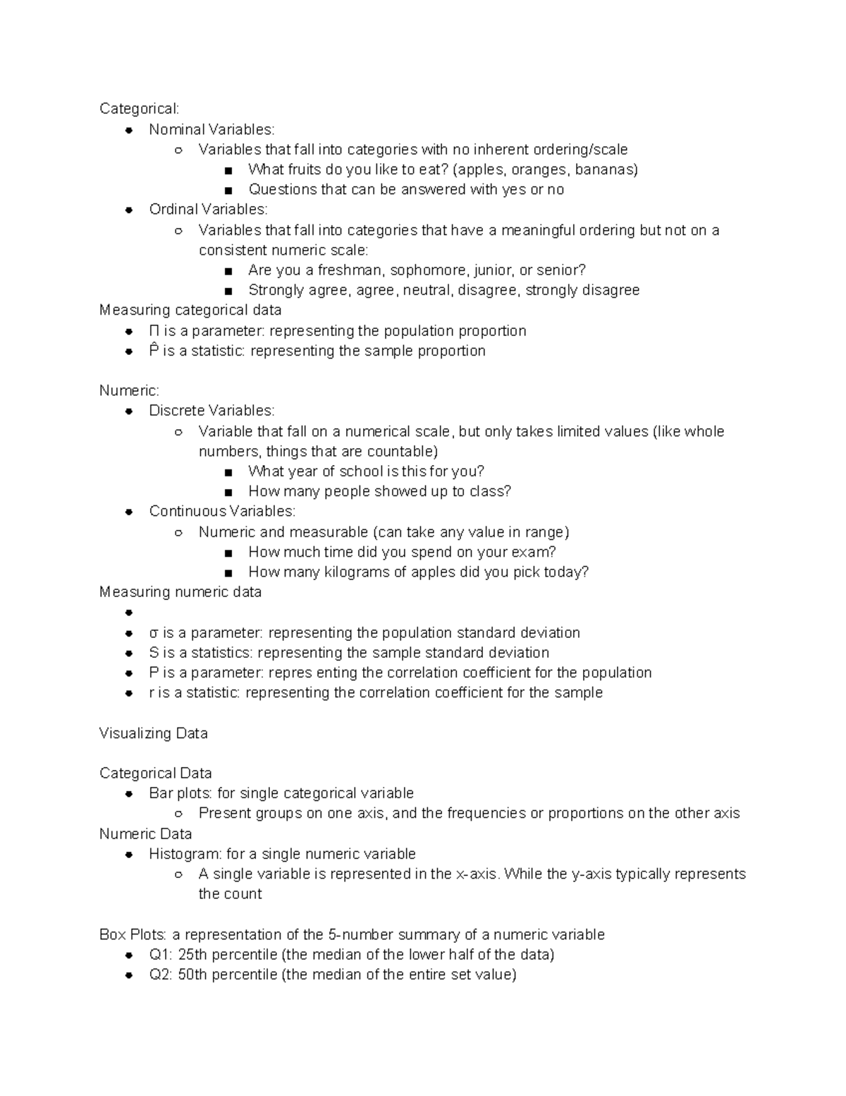 Stat212 - summary notes - Categorical: Nominal Variables: Variables ...