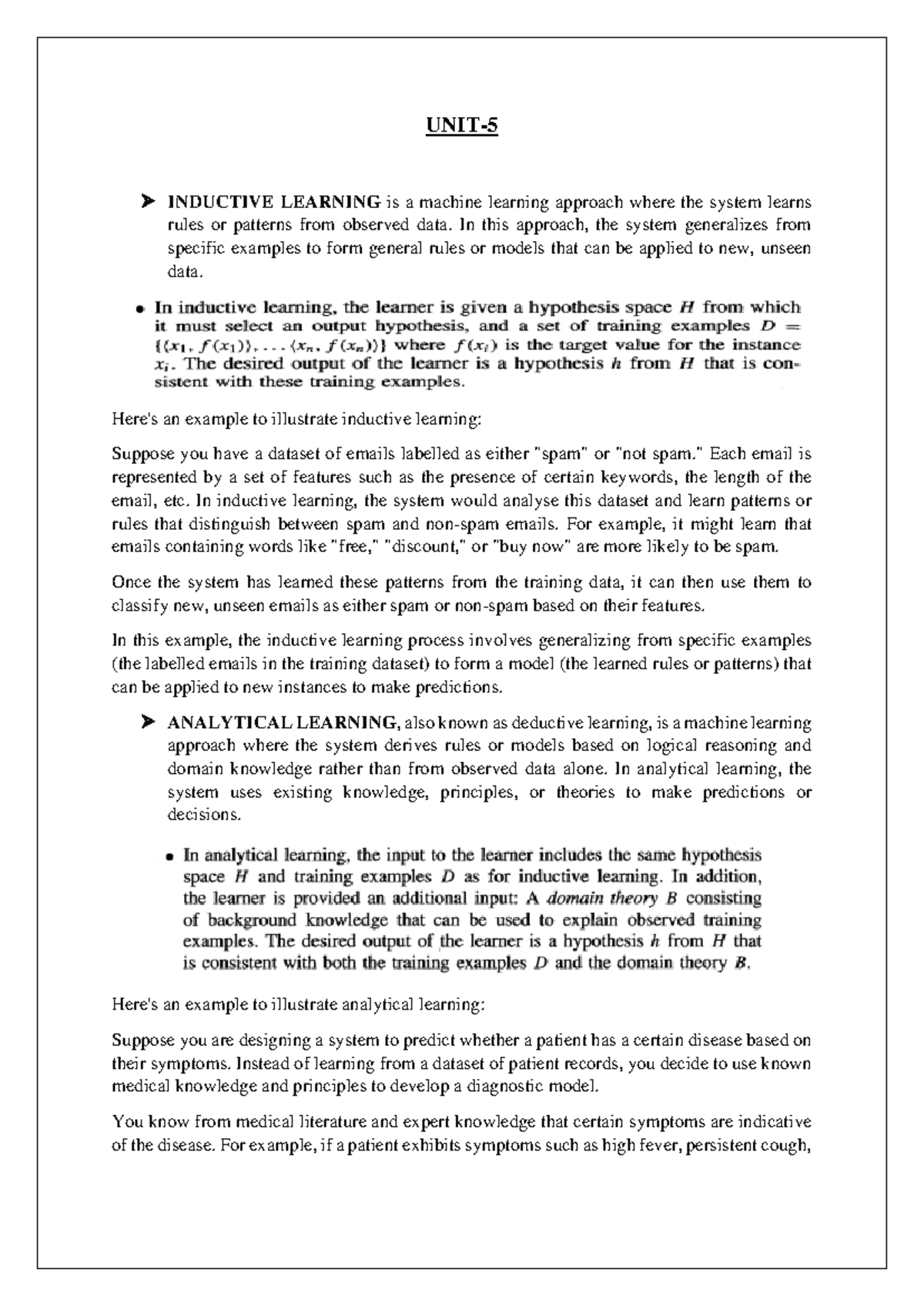 Ml Lecture Notes Unit 5 Unit 5 Inductive Learning Is A Machine Learning Approach Where The