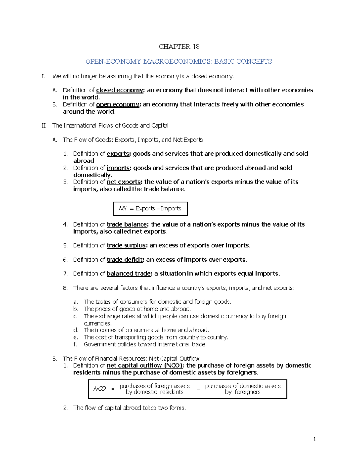 18 - LECTURE NOTES - CHAPTER 18 OPEN-ECONOMY MACROECONOMICS: BASIC ...