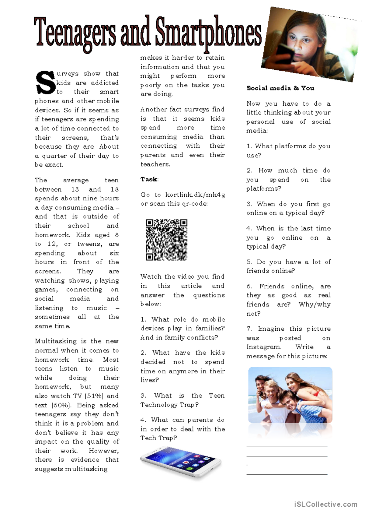 Teenagers and Smartphones - urveys show that kids are addicted to their ...