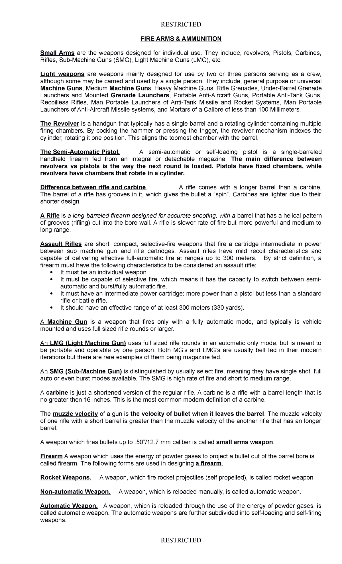 Small arms and other study - FIRE ARMS & AMMUNITION Small Arms are the ...