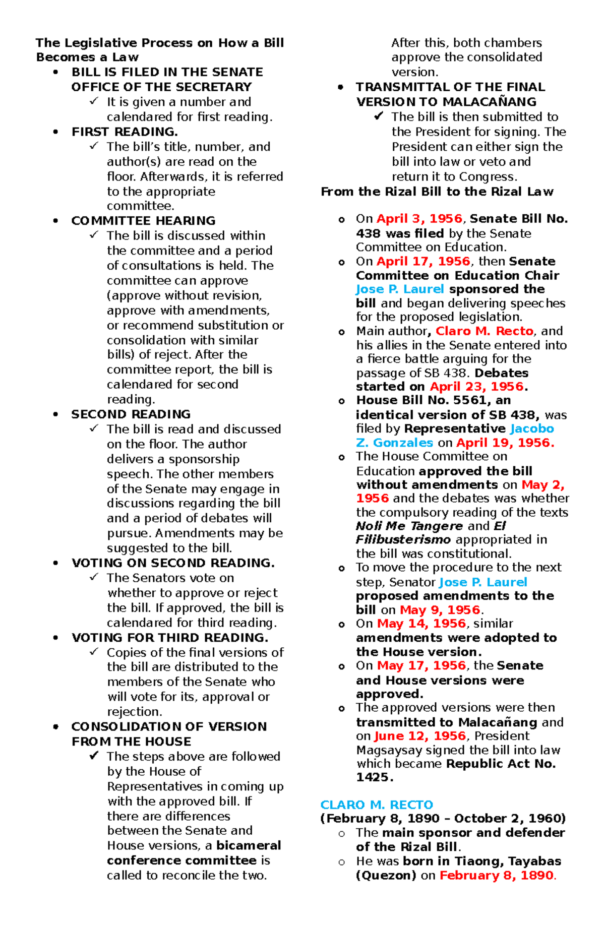 Rizal- Reviewer - The Legislative Process on How a Bill Becomes a Law ...