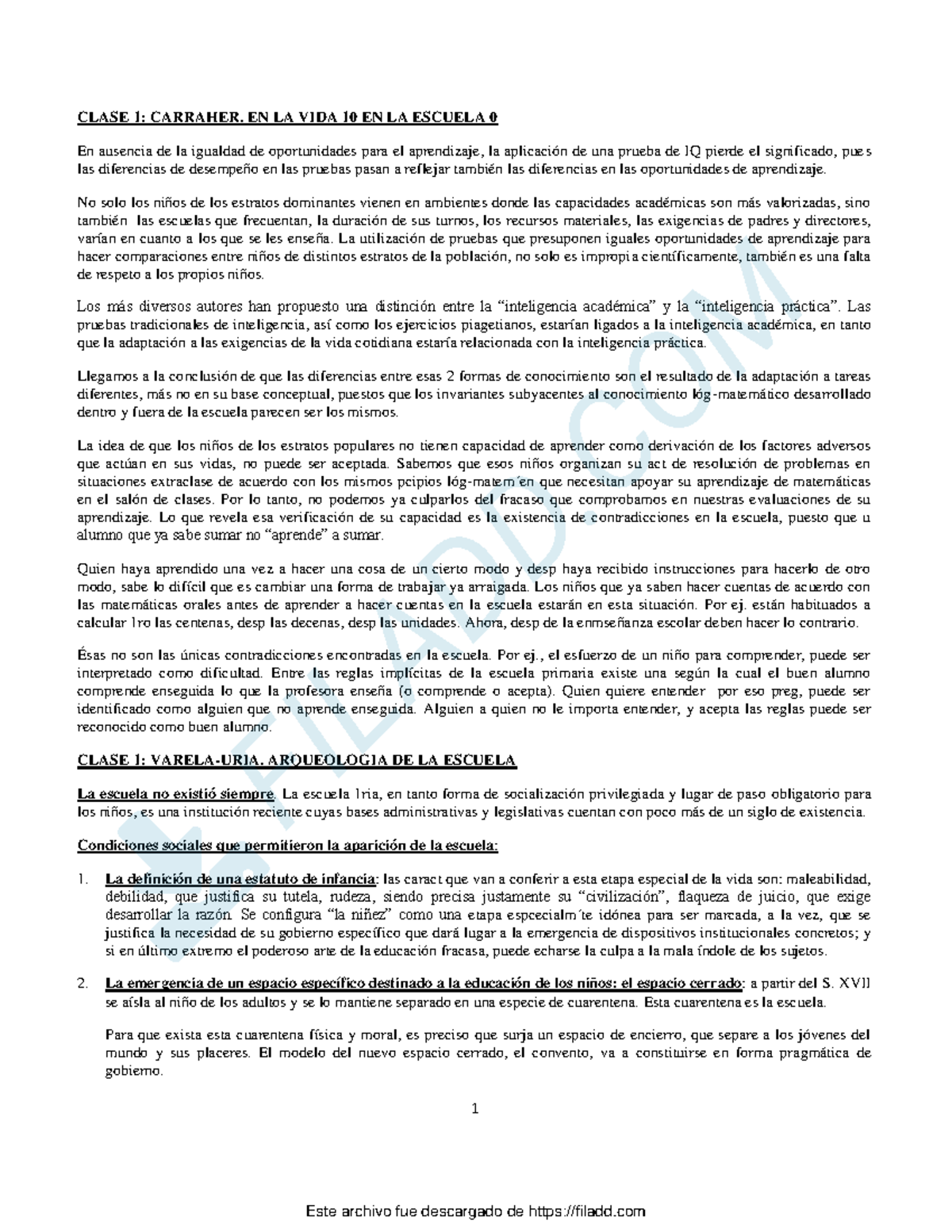 Resumen para final educacional chardon - 1 CLASE 1: CARRAHER. EN LA ...