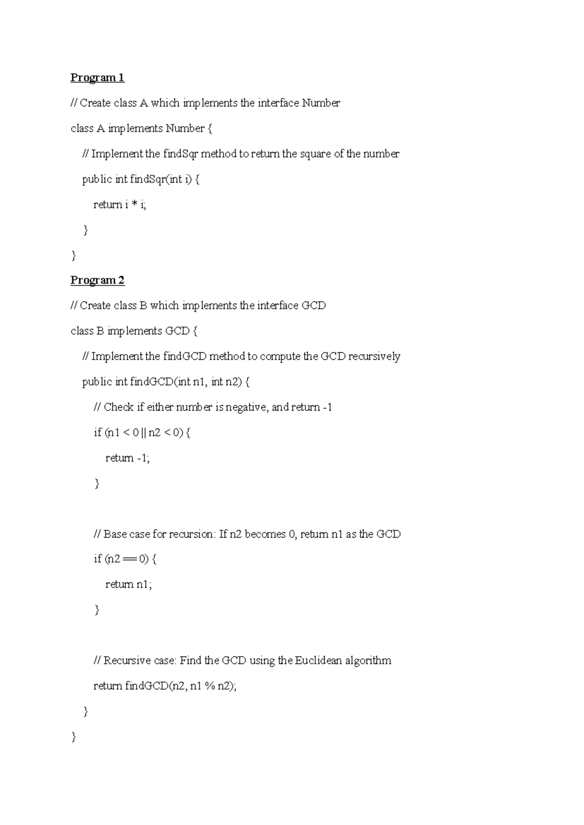 Nptel Java Week 06 - Program 1 // Create class A which implements the ...