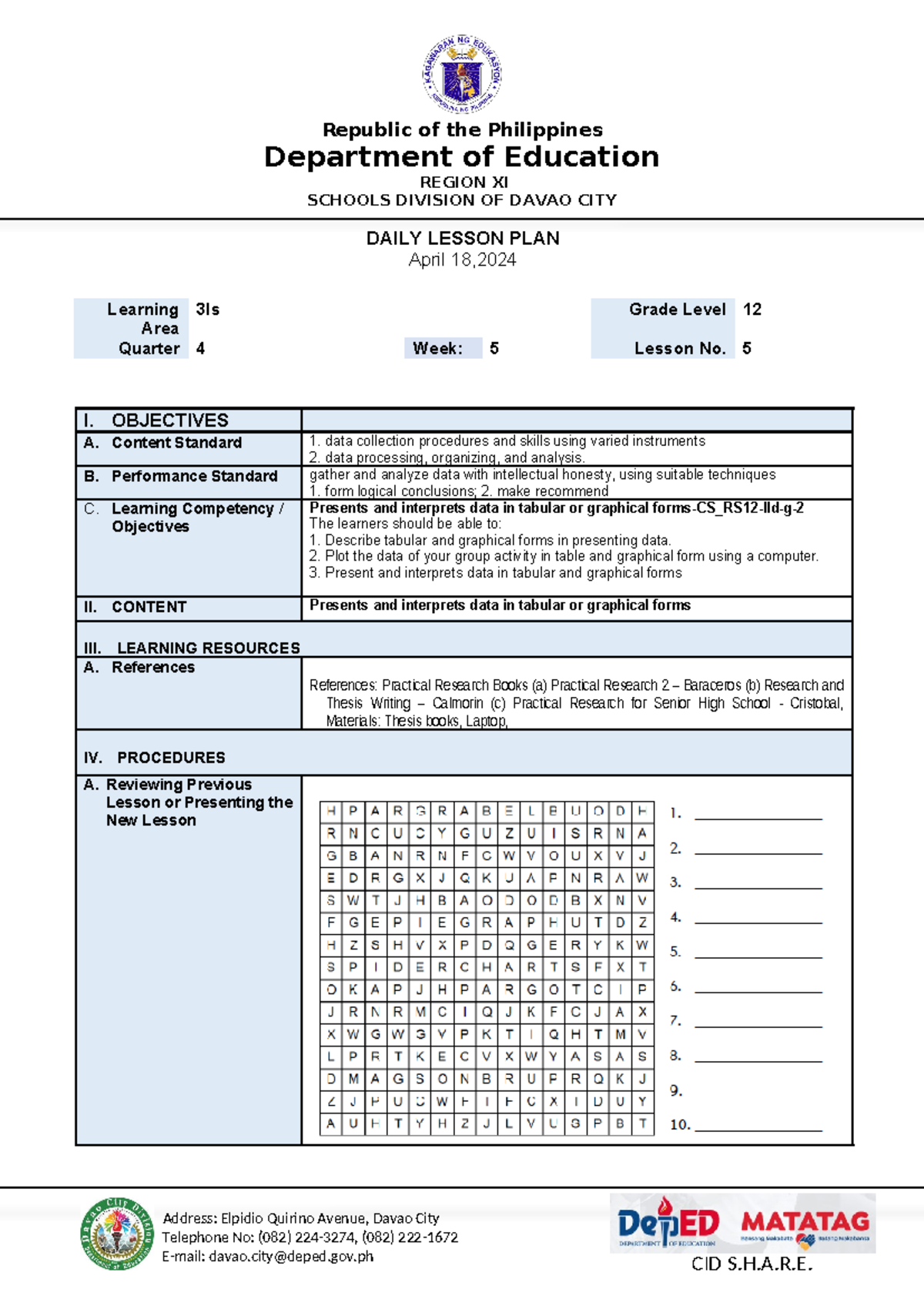 Detailed Lesson Plan in Practical Research for Grade 12 Teachers ...