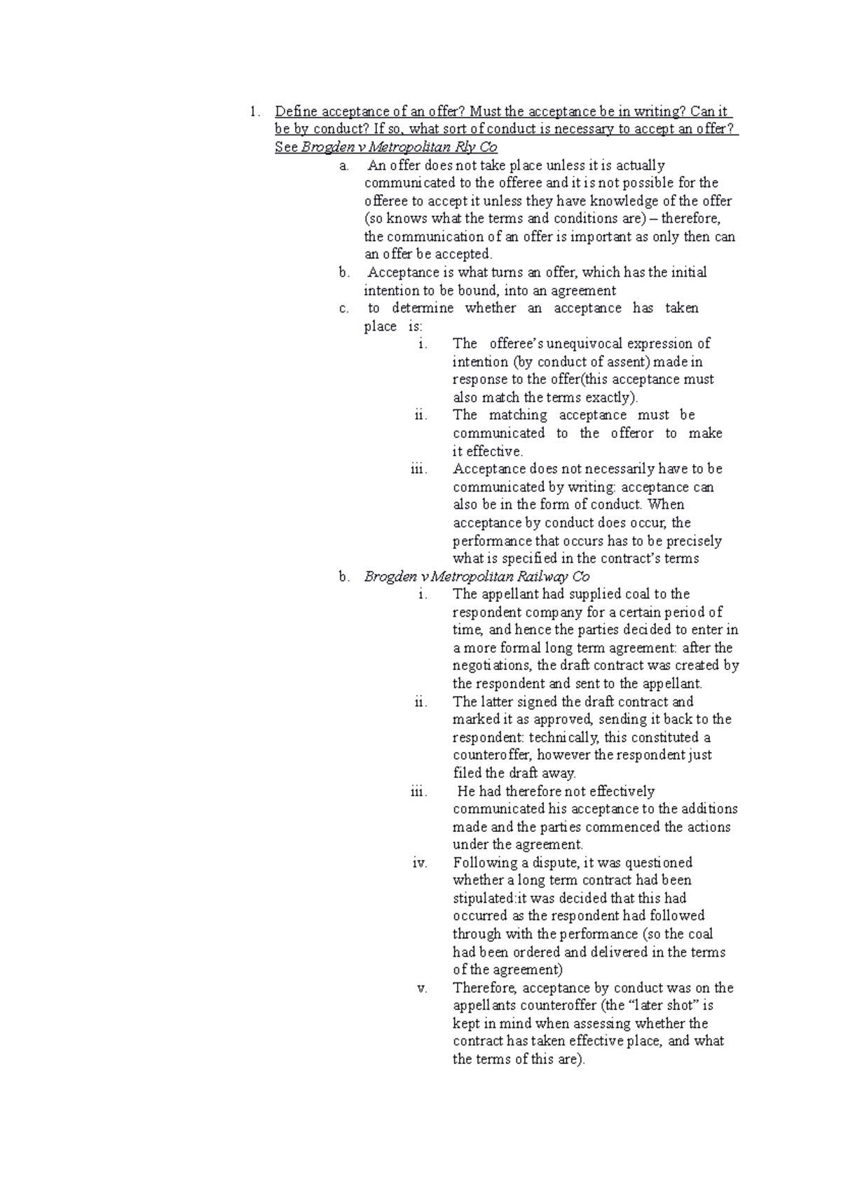 Tutorial 2 Offer And Acceptance Define Acceptance Of An Offer Must