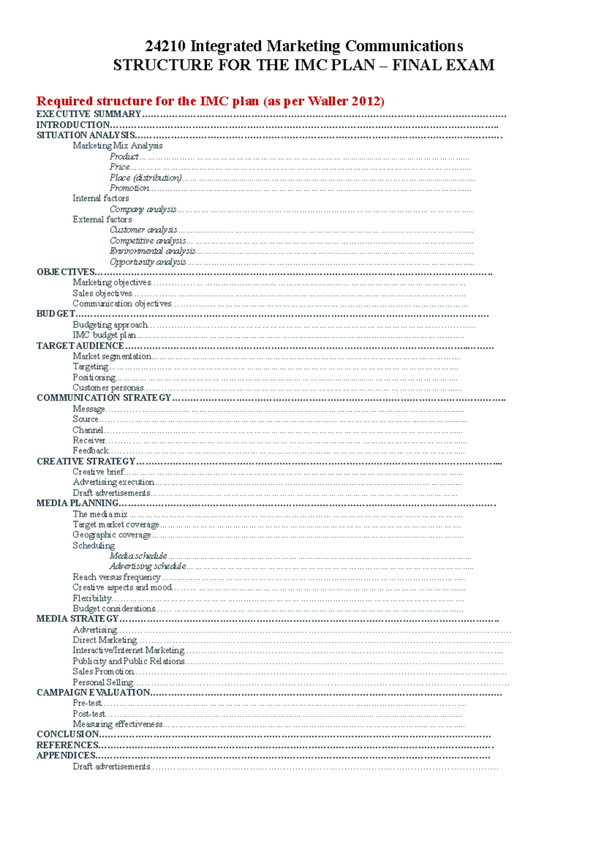 IMC EXAM PLAN - Summary Integrated Marketing Communications - 24210 ...