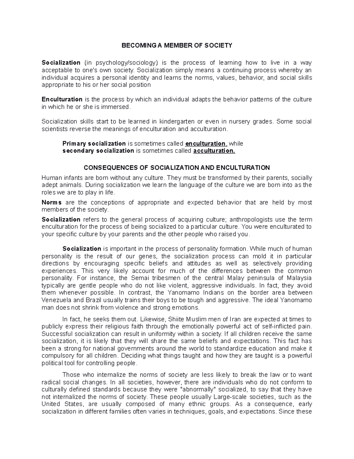 Becoming A Member OF Society - BECOMING A MEMBER OF SOCIETY ...