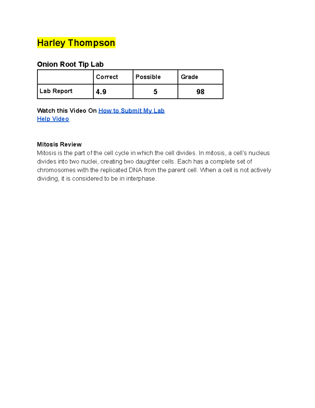 Onion Root Tip Lab - Labwork - Harley Thompson Onion Root Tip Lab ...