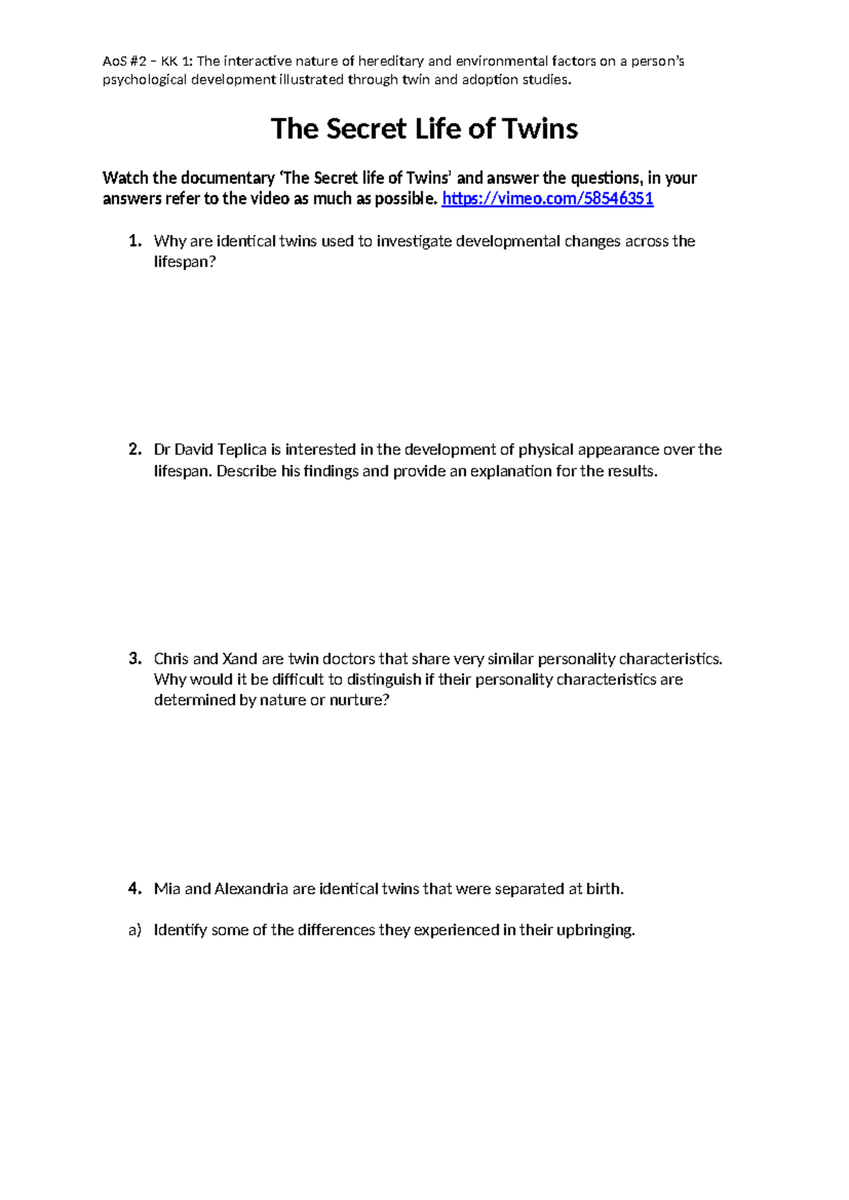 1. Secret life of twins worksheet - AoS #2 – KK 1: The interactive ...