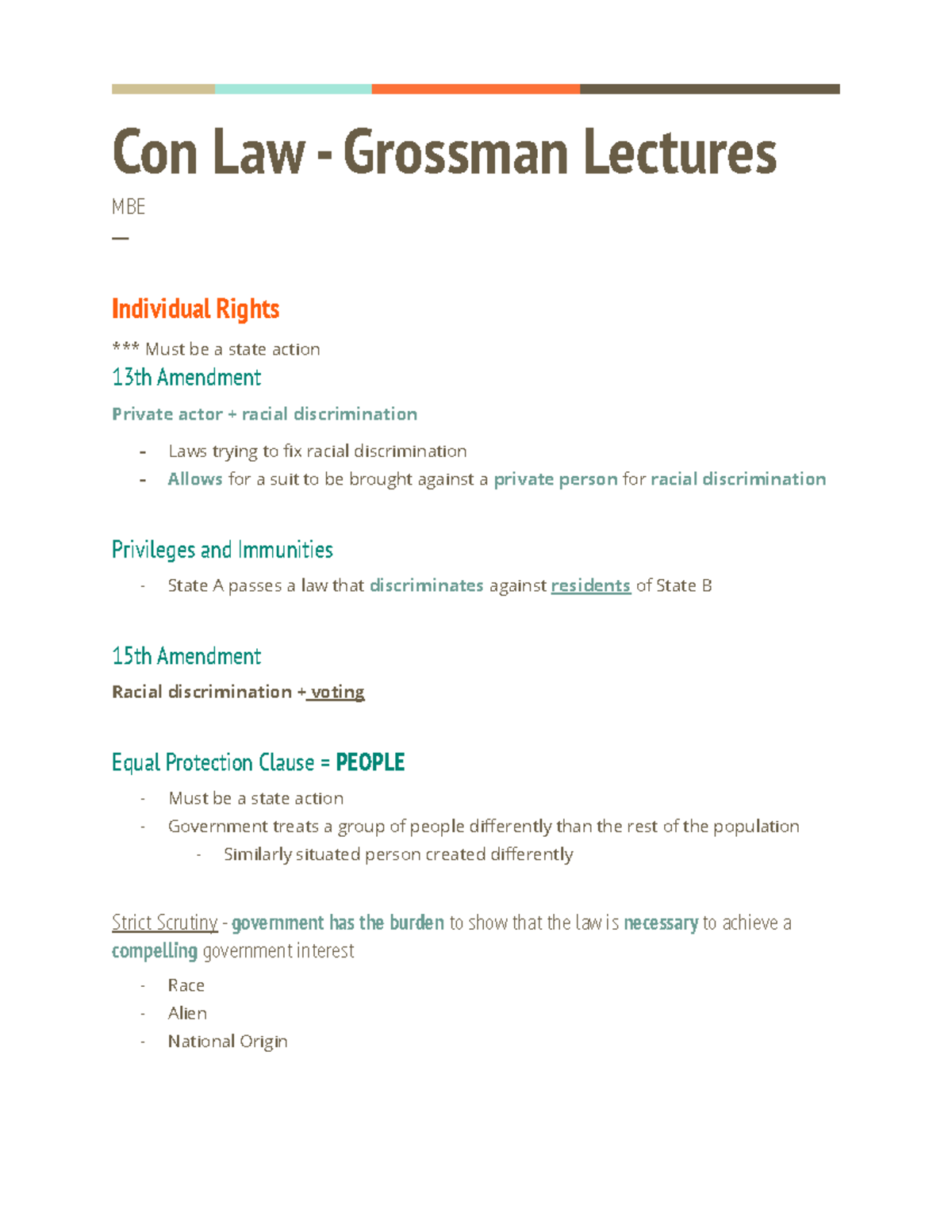 Constitutional Law - Con Law - Grossman Lectures MBE ─ Individual ...