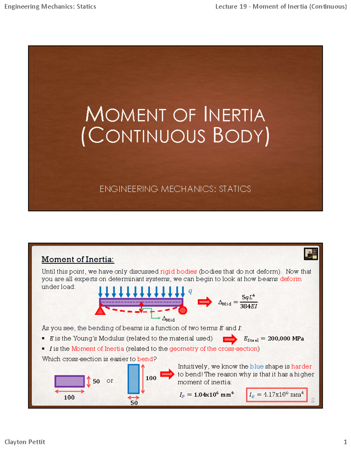 Lecture 19 - Moment of Inertia (Continuous Body) - Engineering Mechanics: Statics Lecture 19 ...