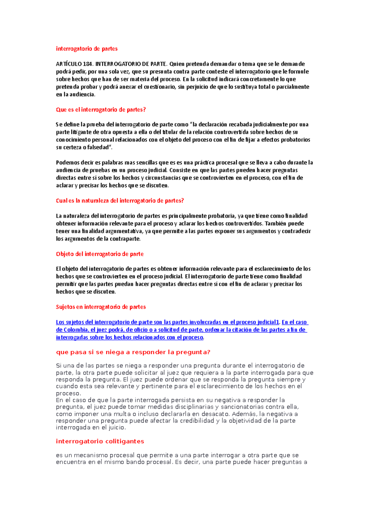 En teoría de la prueba - interrogatorio de partes ARTÍCULO 184 ...