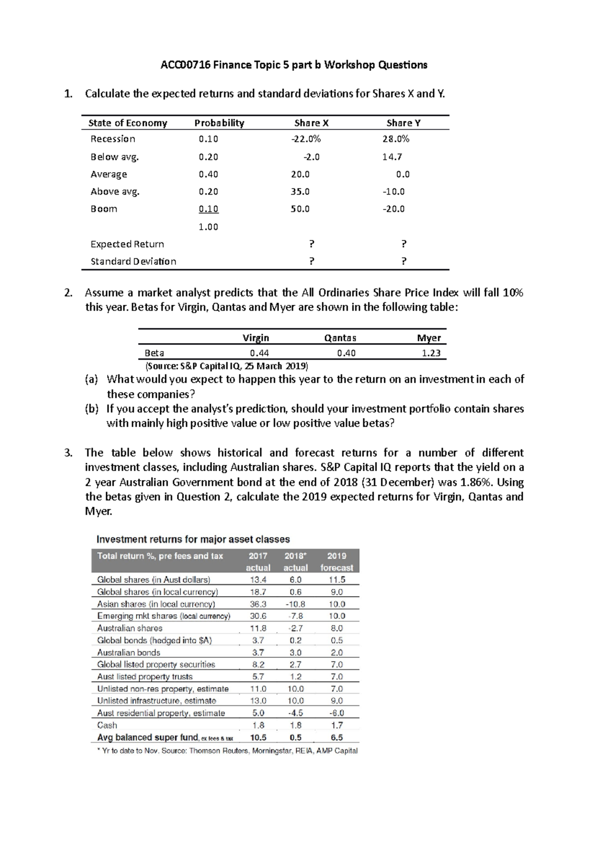 Topic 5b Workshop docx - ACC00716 Finance Topic 5 part b Workshop ...