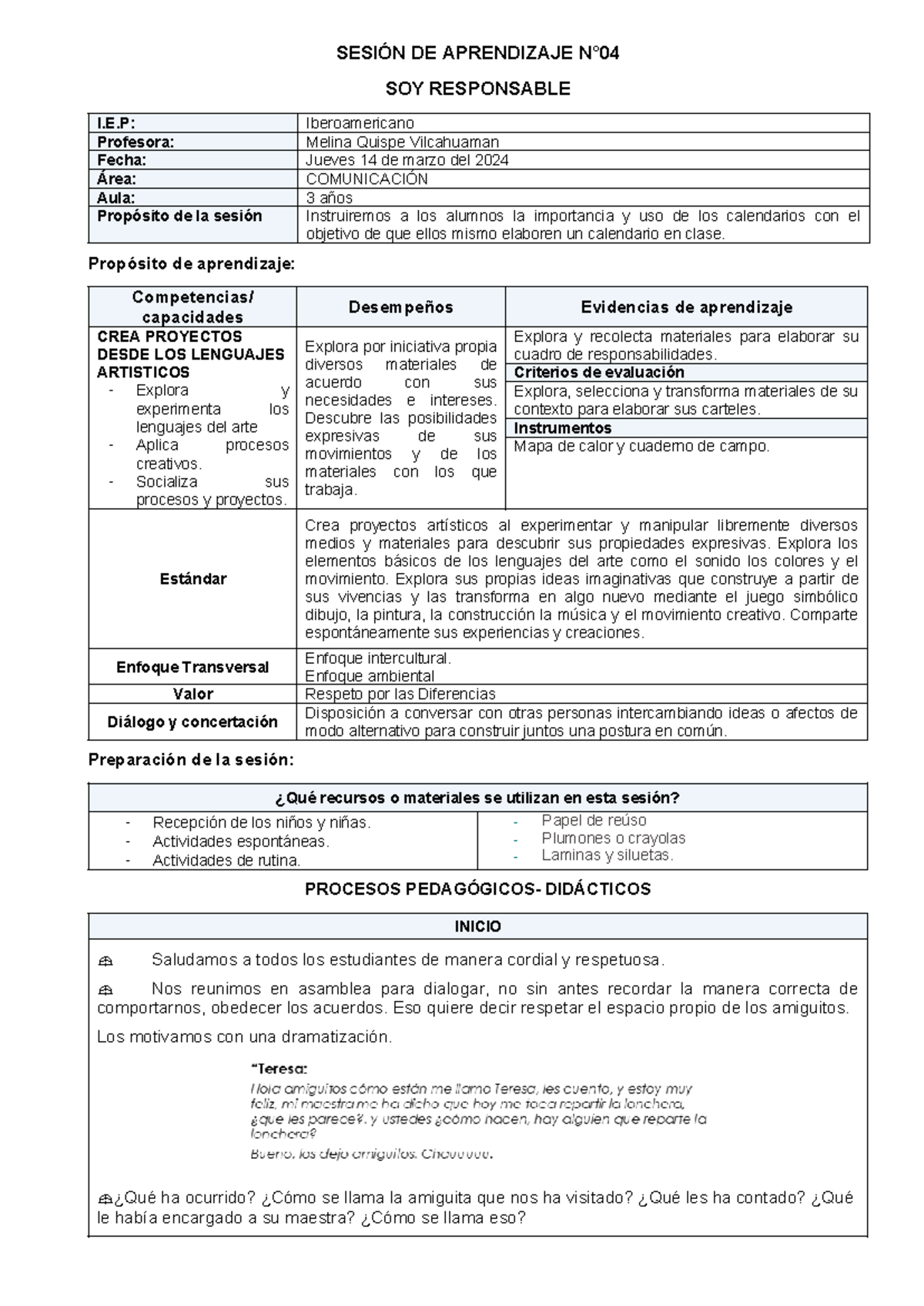 Sesión DE Aprendizaje N°4 SOY Responsable - SESIÓN DE APRENDIZAJE N ...