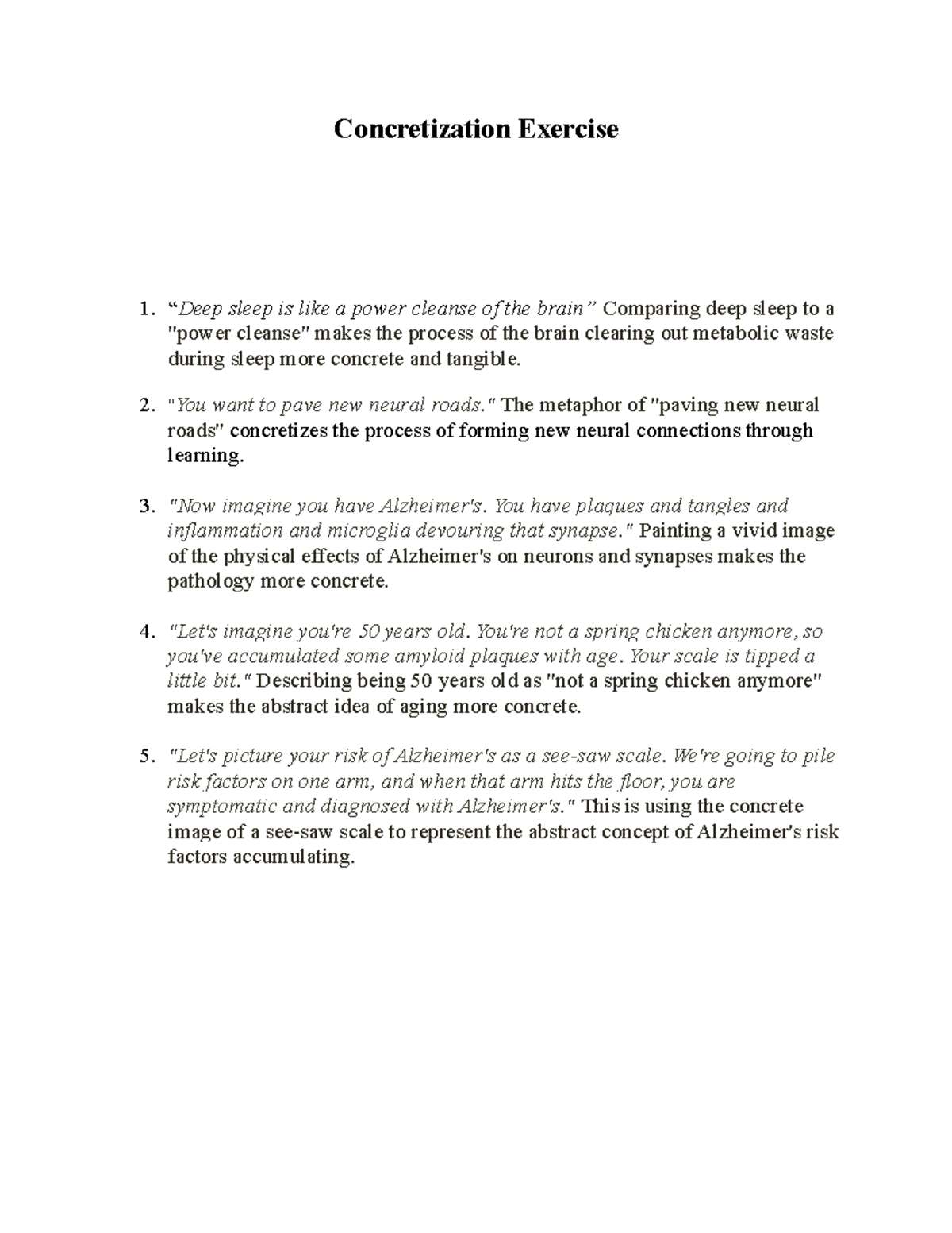 Concretization Exercise - Concretization Exercise “Deep sleep is like a power cleanse of the ...