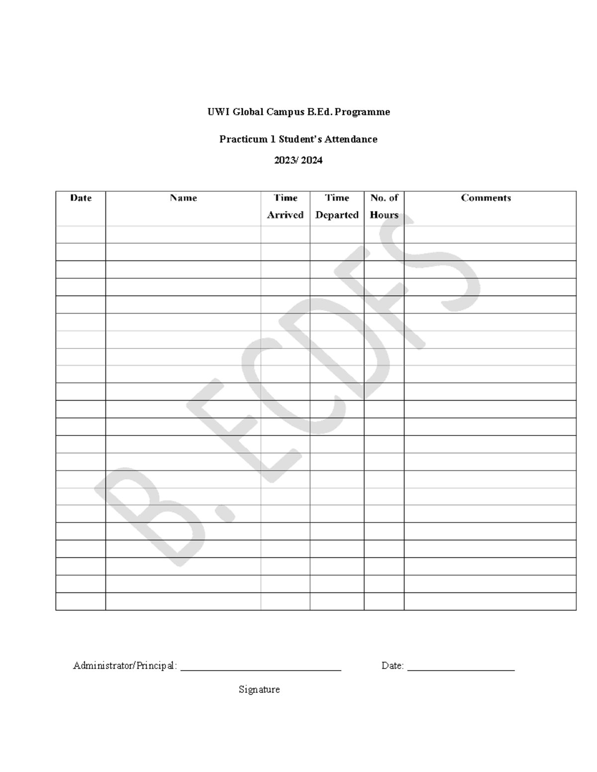 Practicum 1 Time Sheet - Course work - Foundations for Learning Success ...