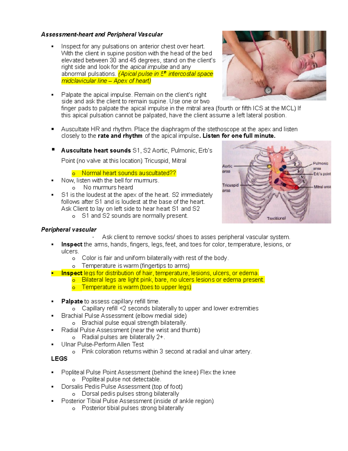 Heart & peripheral assessment - Assessment-heart and Peripheral ...