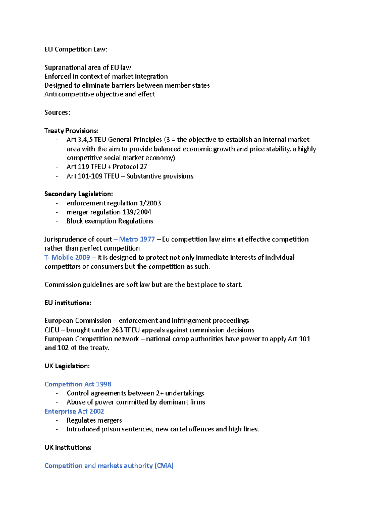 EU Competition Law - Notes from lecture, seminar and further reading ...