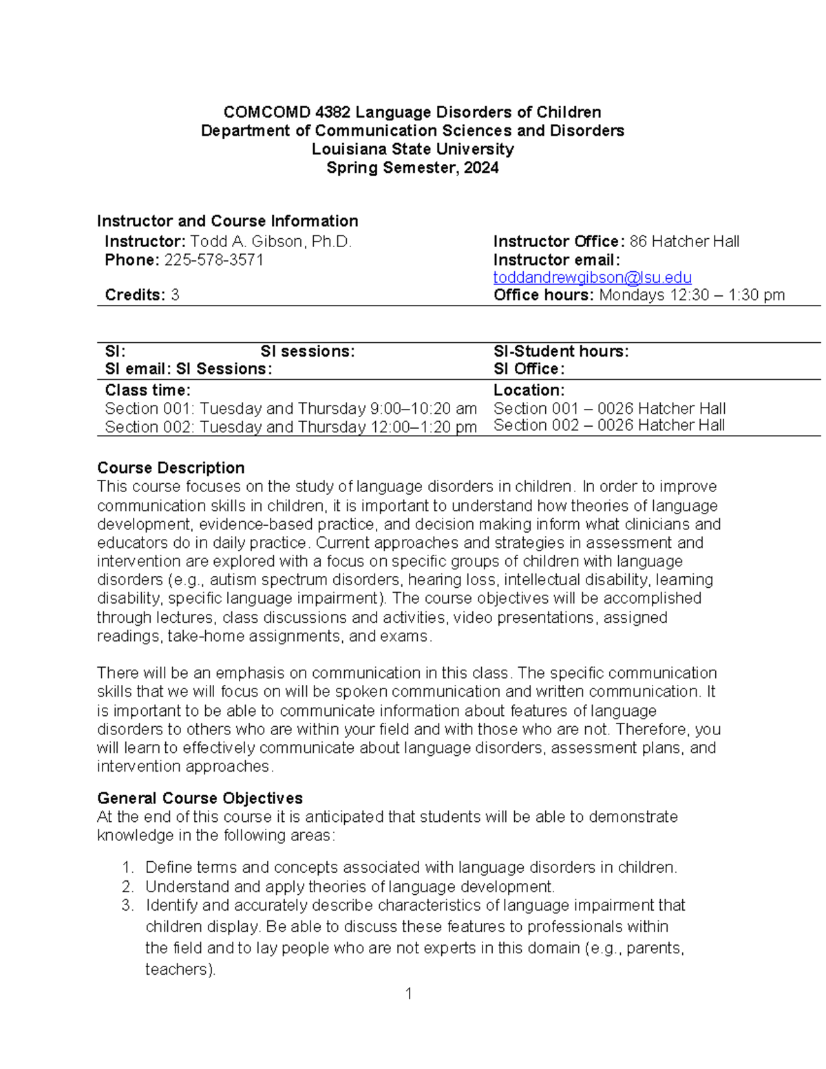 COMD 4382 Syllabus Spring 2024 - COMCOMD 4382 Language Disorders of ...