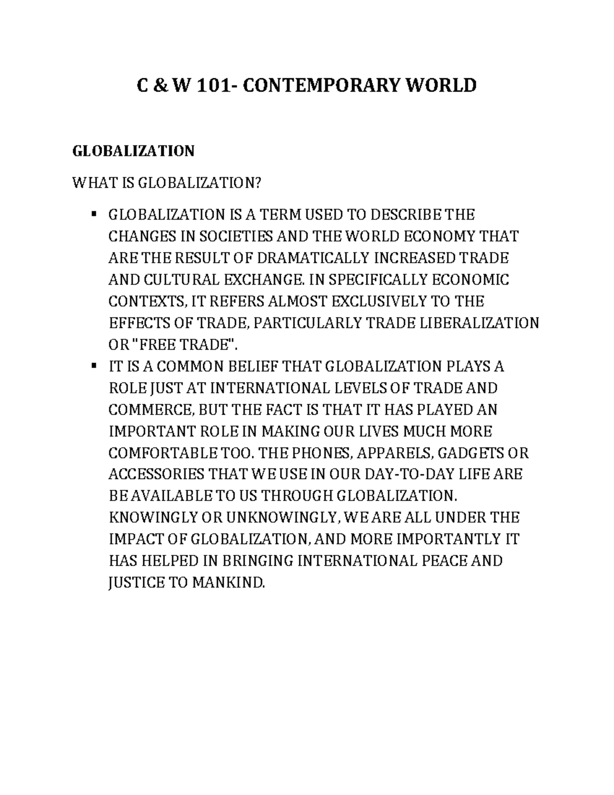 C&W 101 Contemporary World - WMSU - Studocu