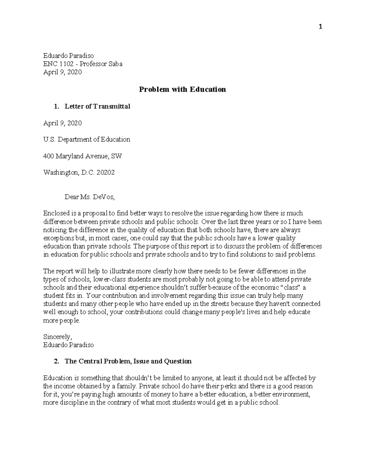 Final Report - ENC 1102 - Eduardo Paradiso ENC 1102 - Professor Saba ...