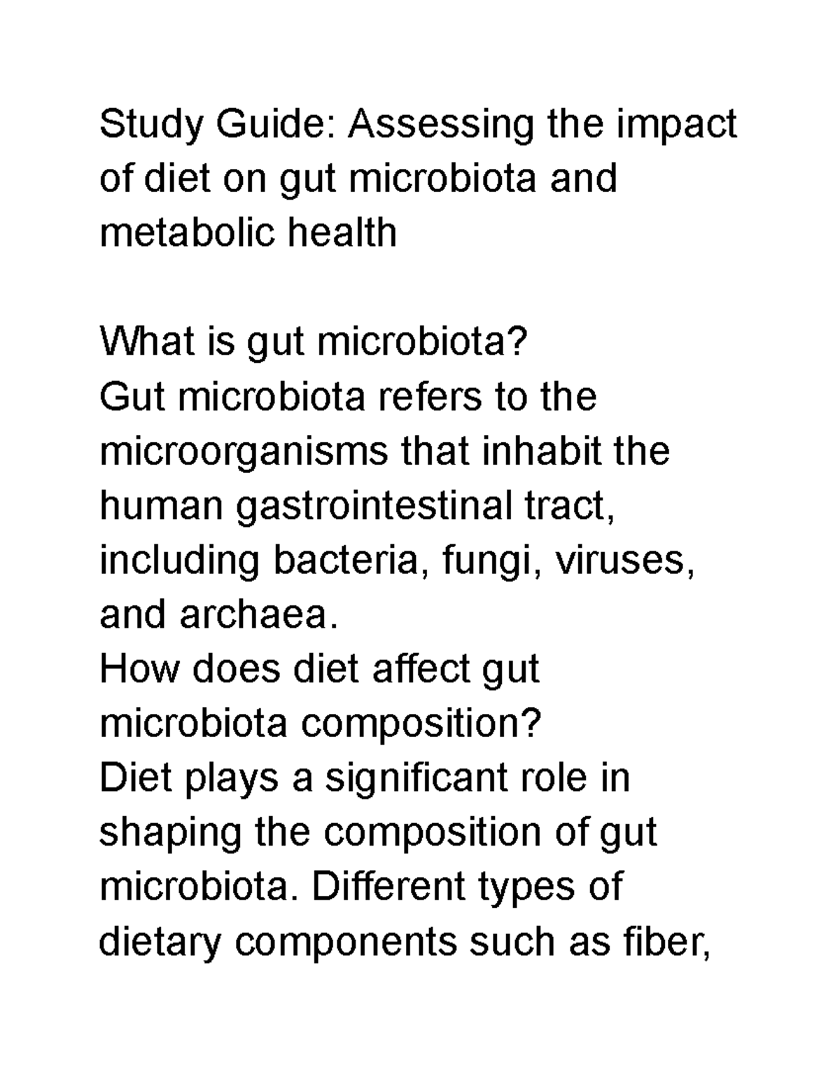 Study guide-Assessing the impact of diet on gut microbiota and metabolic health - Google Docs ...